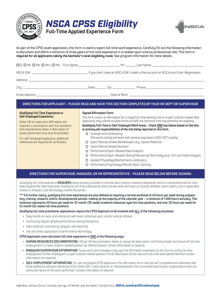 CPSS Exam Full-Time Experience Form | PDF | Analytics | Employment