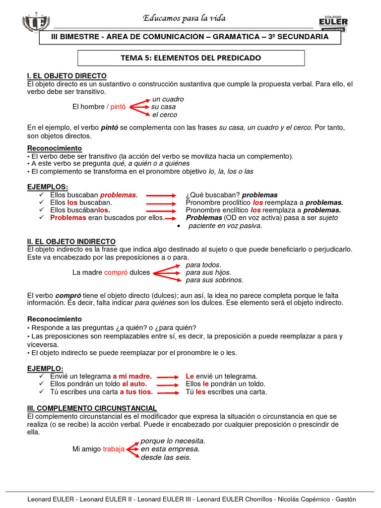 Ficha 5 - 3° Gram. | PDF | Objeto (gramática) | Verbo