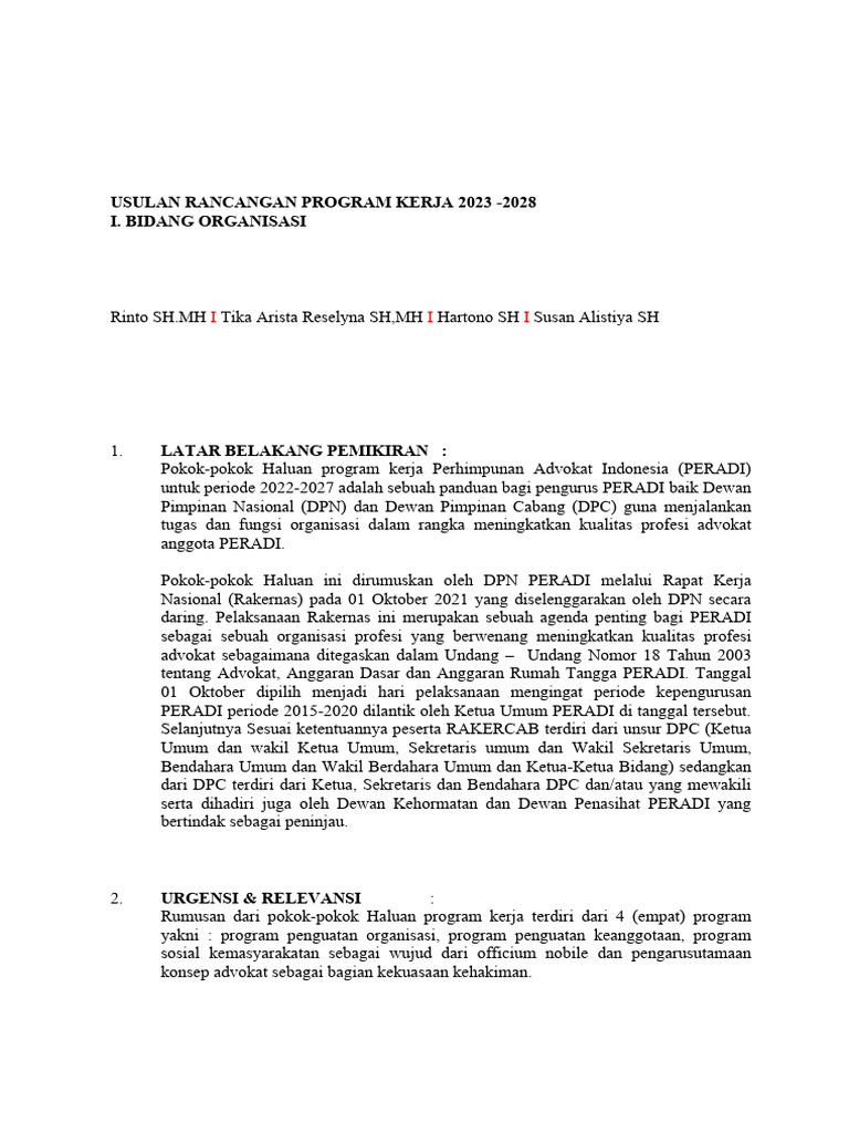Usulan Rancangan Program Kerja 2023 | PDF