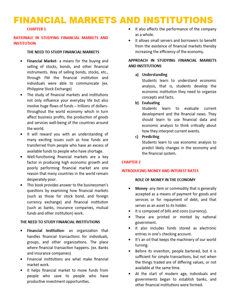 Financial Markets and Institutions | PDF | Interest | Money