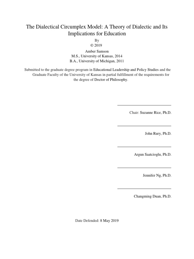 The Dialectical Circumplex Model: A Theory of Dialectic and Its Implications For Education ...