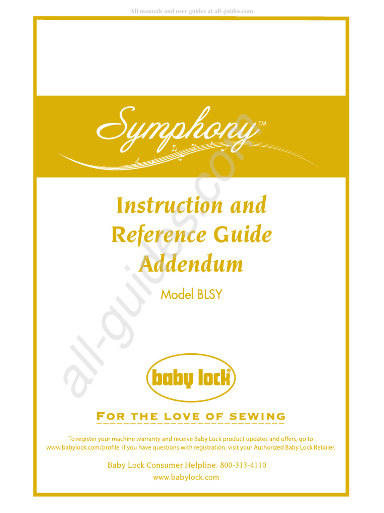 Baby Lock Symphony BLSY Addendum | PDF | Sewing Machine | Sewing