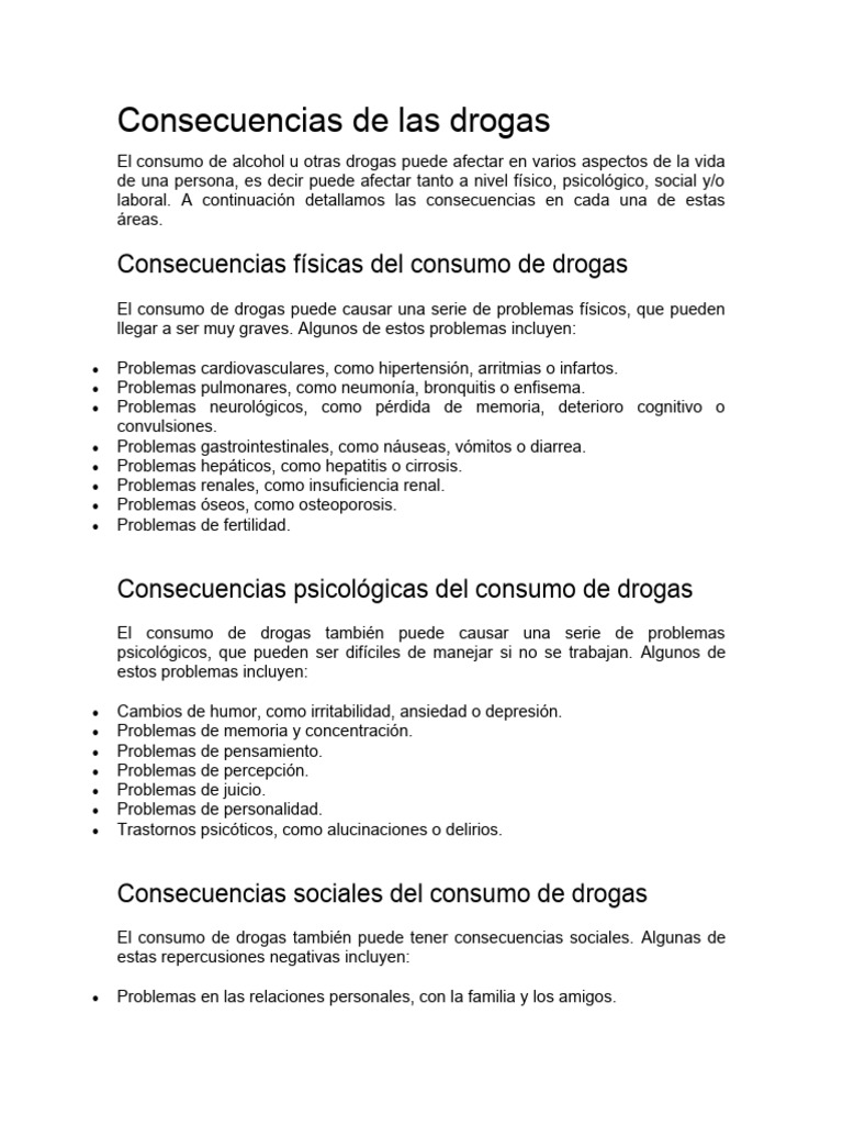 Consecuencias de Las Drogas | PDF | La dependencia de sustancias | Drogas