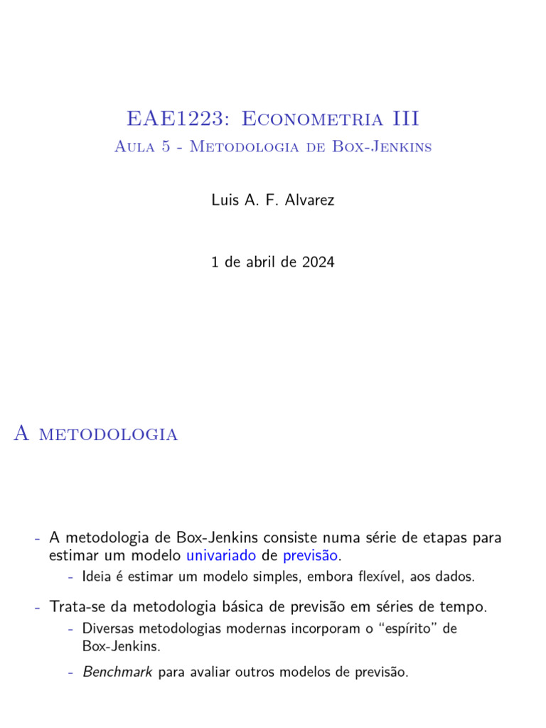 Aula 05 | PDF | Modelo autorregressivo integrado de médias móveis | Significado estatístico