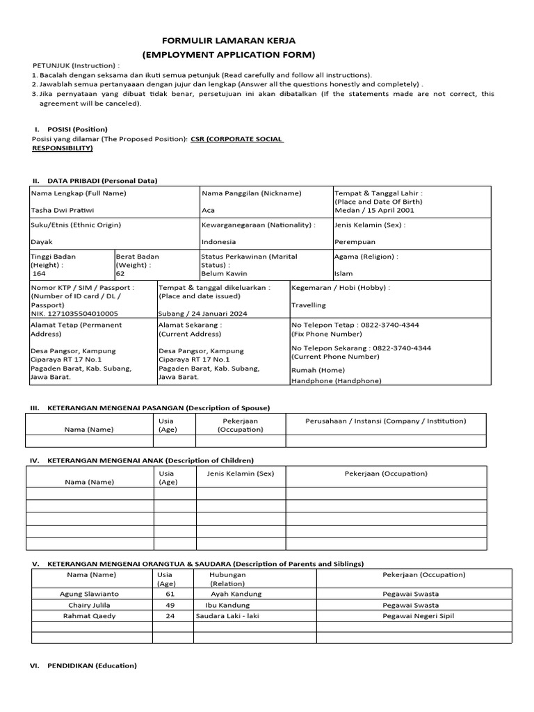 Form Lamaran Kerja | PDF