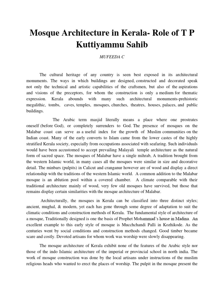 Mosque Architecture in Kerala Role of T | PDF | Mosque | Kerala