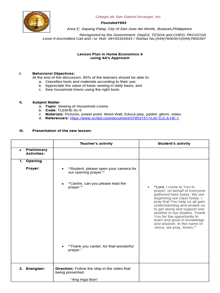 Detailed Lp Tle Pdf Sewing Sewing Needle