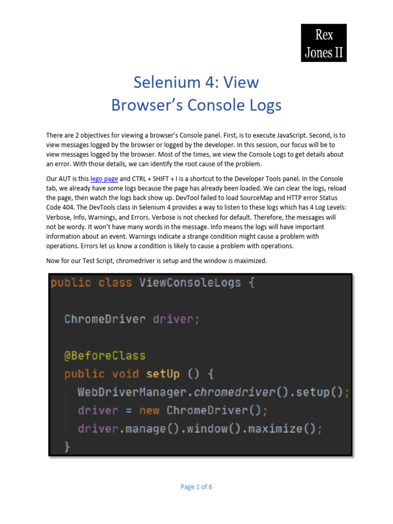 Selenium 4: Capture Console Logs | PDF | Command Line Interface | Computing