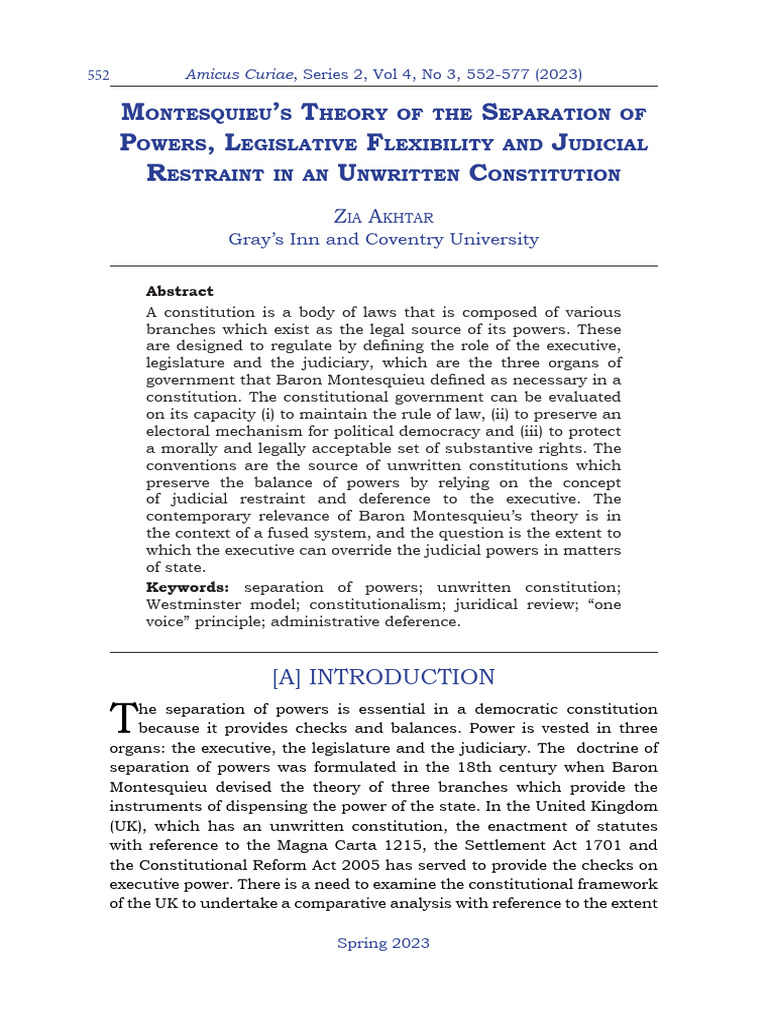 Montesquieu's Theory of The Separation of Powers | PDF | Separation Of ...