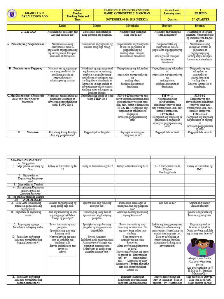 FILIPINO 1 Q2 Week 1 | PDF
