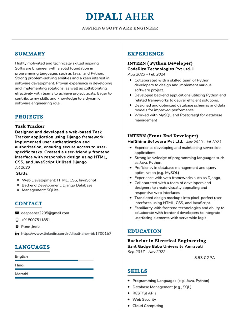 Dipali Aher CV | PDF | Databases | World Wide Web