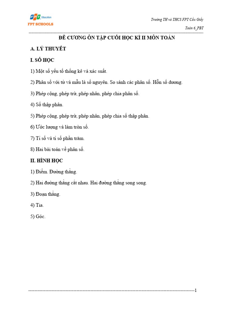 Toán 6 - Đề Cương - Cuối Hkii | PDF