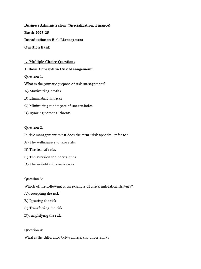 5 Question Bank - Introduction To Risk Management | PDF | Financial ...