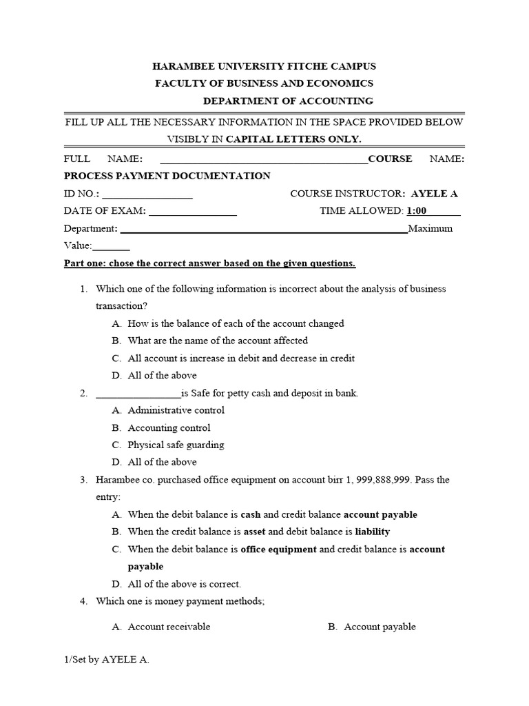 Accounting Exam Preparation Document | PDF | Debits And Credits | Business