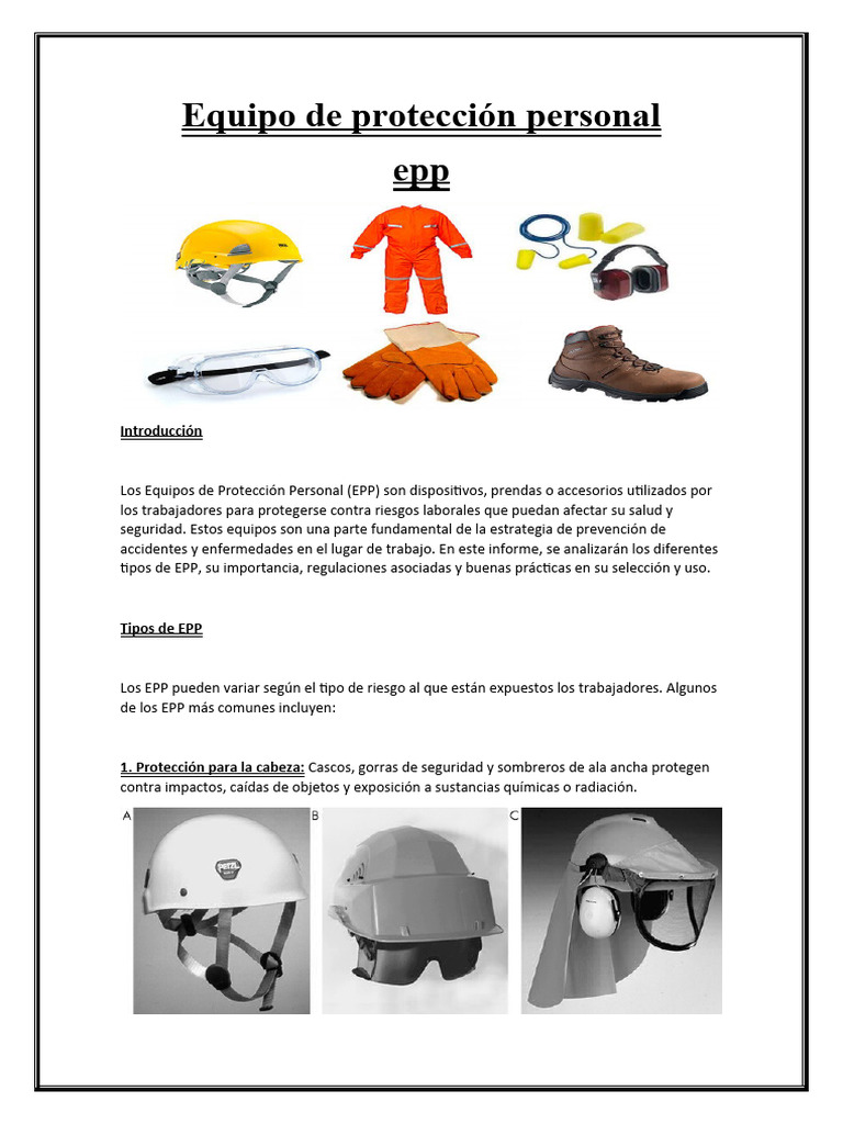 Informe Sobre Equipos de Protección Personal (EPP) | PDF | Seguridad y salud ocupacional | La ...