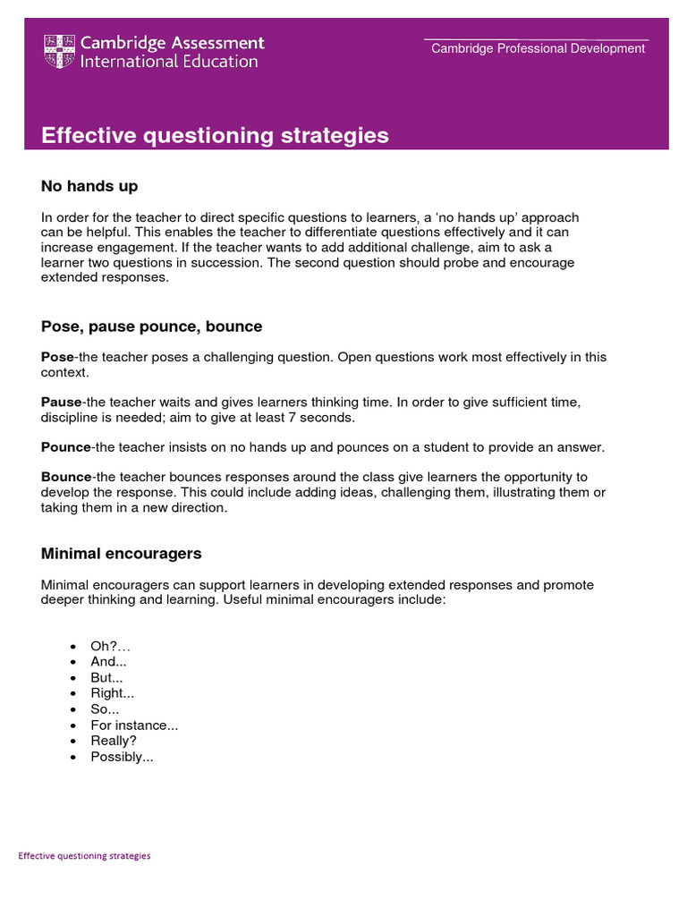 AfL Effective Questioning Strategies | PDF | Learning | Teachers