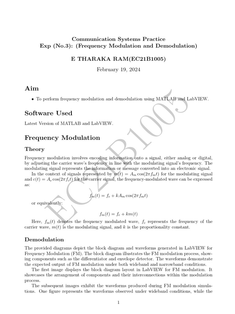 EC21B1005-Tharak L3 | PDF | Frequency Modulation | Modulation