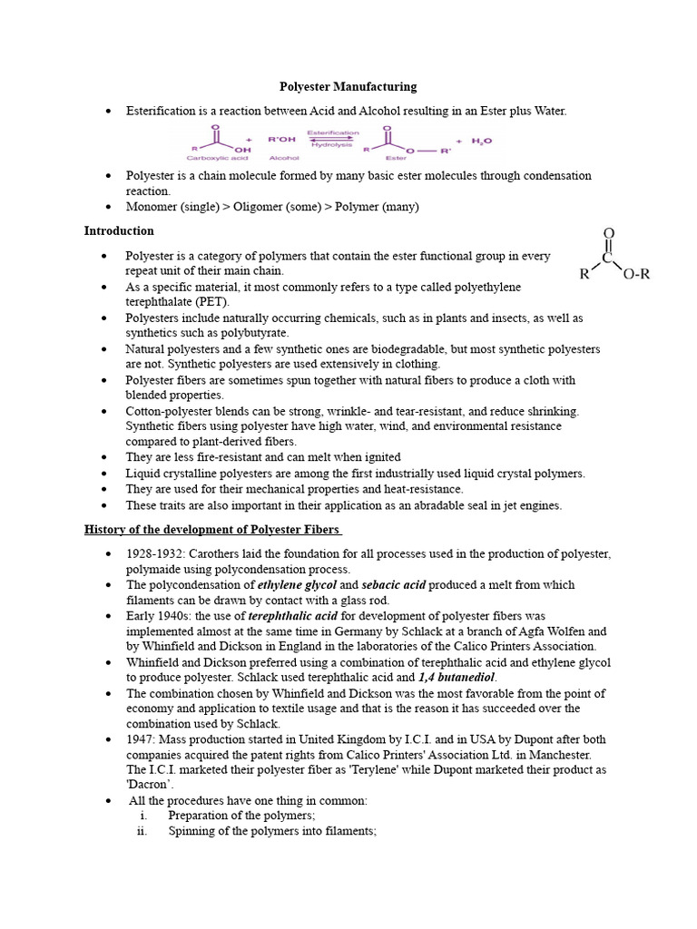 Polyester Manufacturing | PDF | Polyester | Polymers