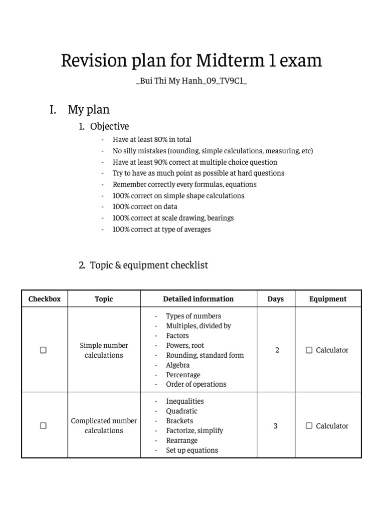 Revison plan | PDF | Numbers | Quadratic Equation