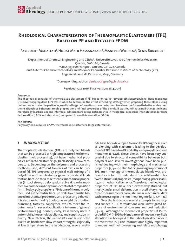 Rheological Study of PP/r-EPDM TPE Blends | PDF | Deformation (Engineering) | Rheology