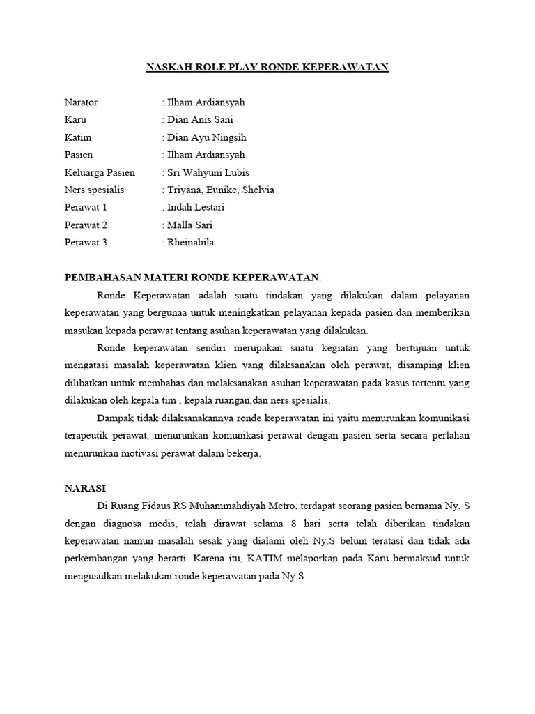 Naskah Role Play Ronde Keperawatan | PDF | Kesehatan Holistik