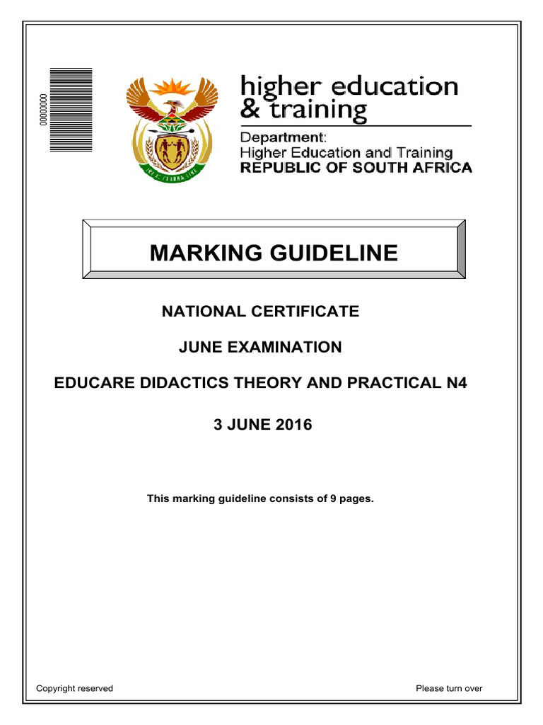 N4 Educare Didactics June 2016 Memorandum | PDF