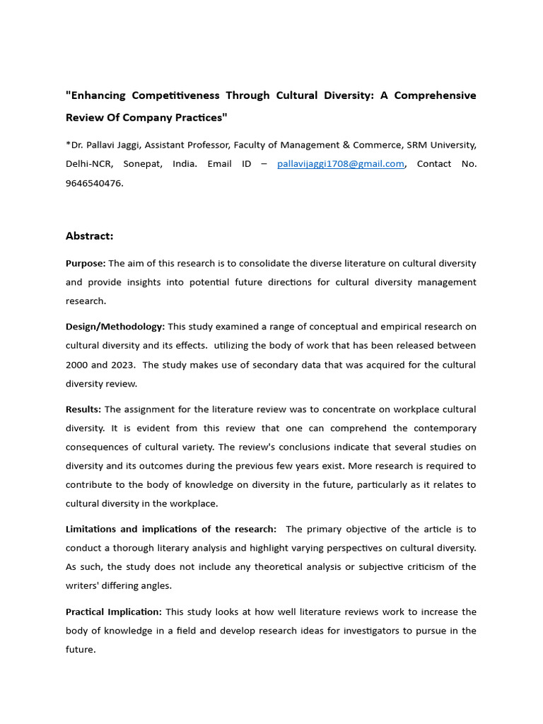 Enhancing Competitiveness Through Cultural Diversity A Comprehensive ...