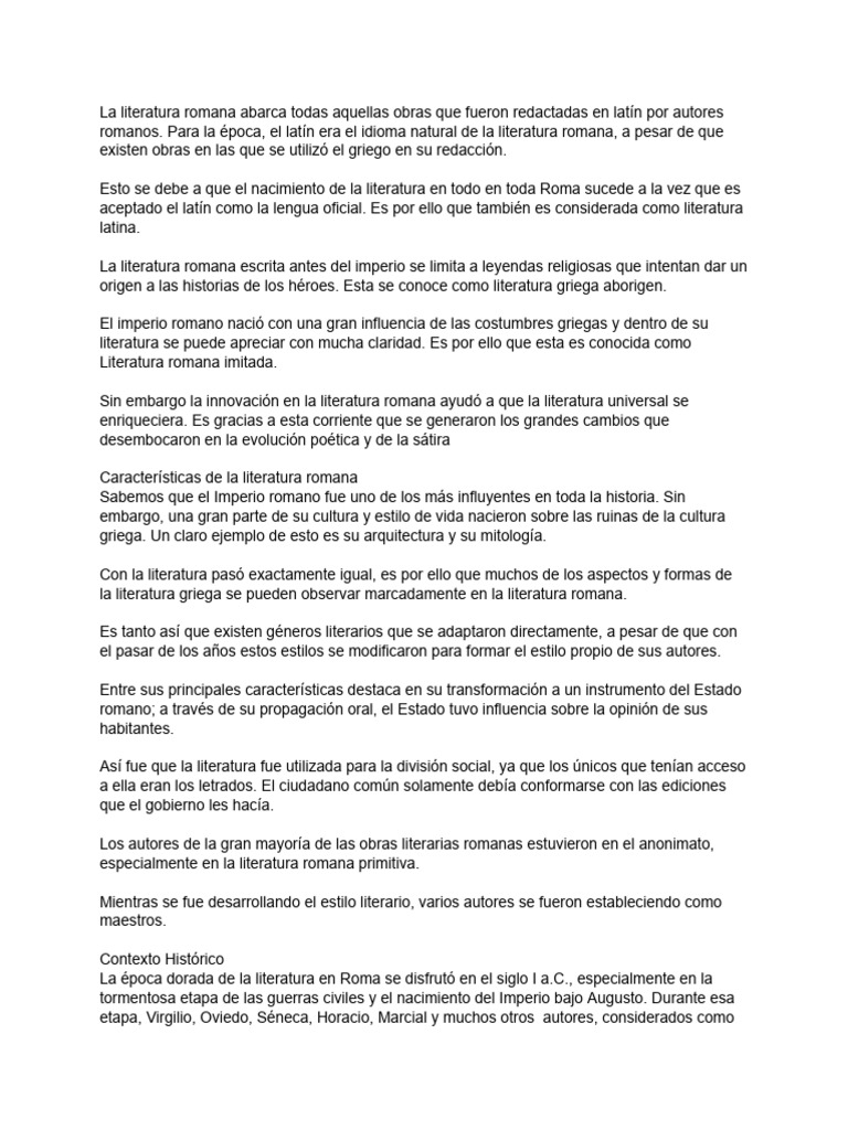 Características de la literatura romana | PDF | Literatura latina ...