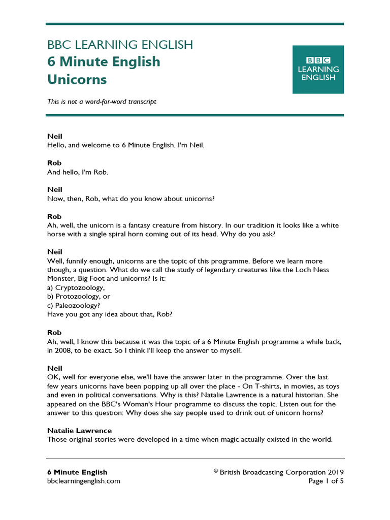 Script of The Podcast | PDF | Unicorn