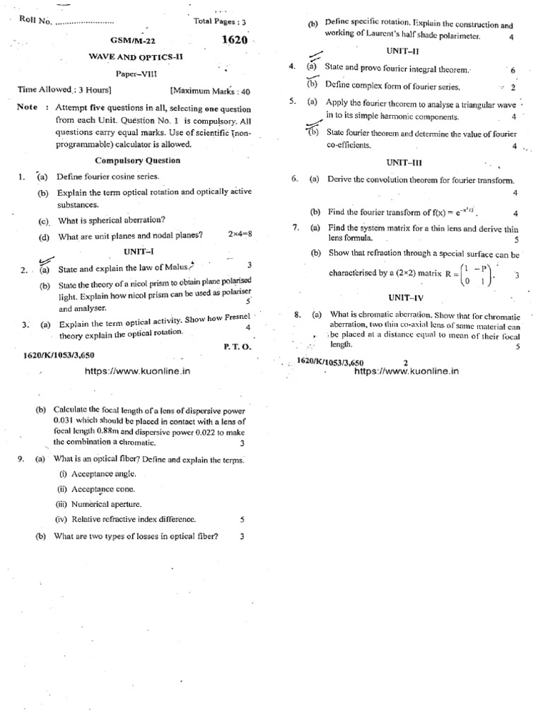 BSC 4 Sem Wave and Optics 2 1620 May 2022 | PDF