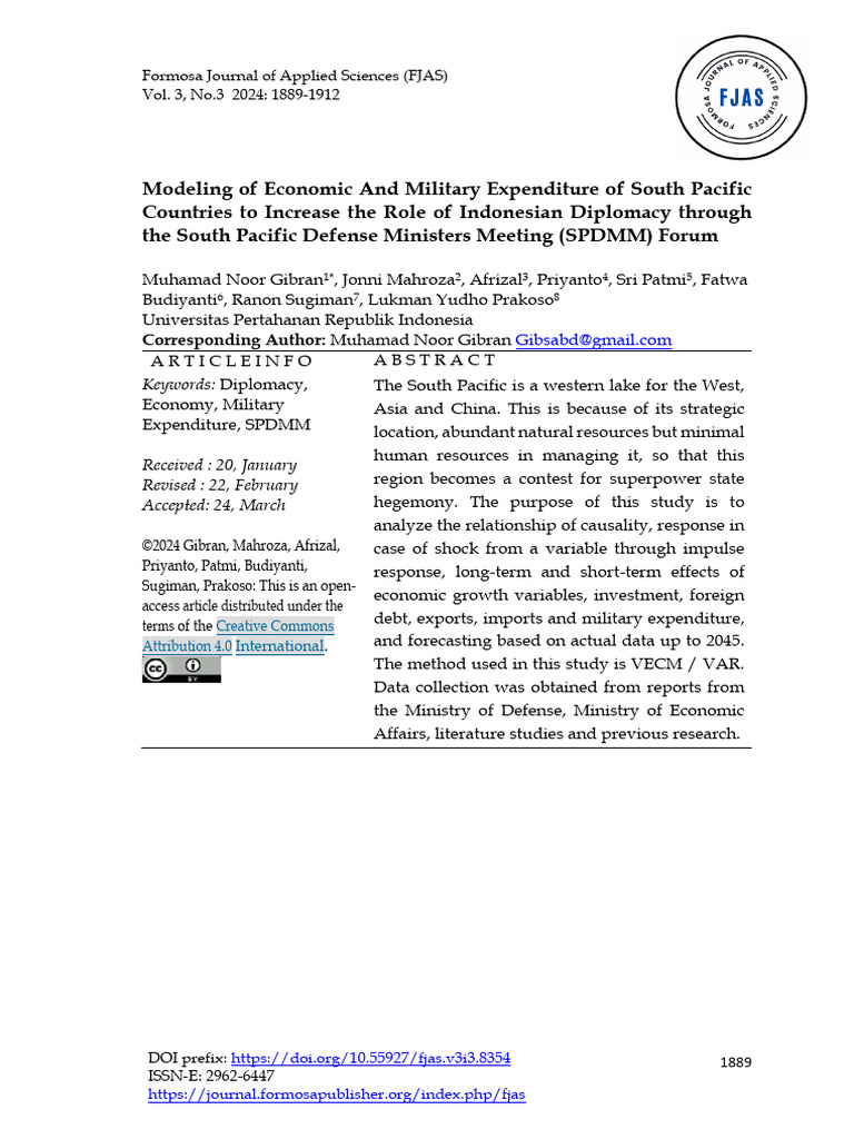 Modeling Of Economic And Military Expenditure Of South Pacific