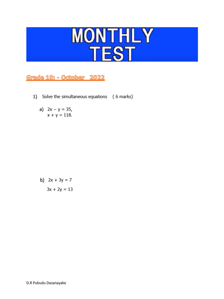 Monthly Test - Octomber | PDF
