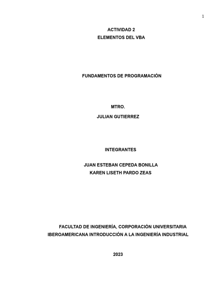 Elementos Del Vba, Programación | PDF | Objeto (informática) | Visual Basic para Aplicaciones