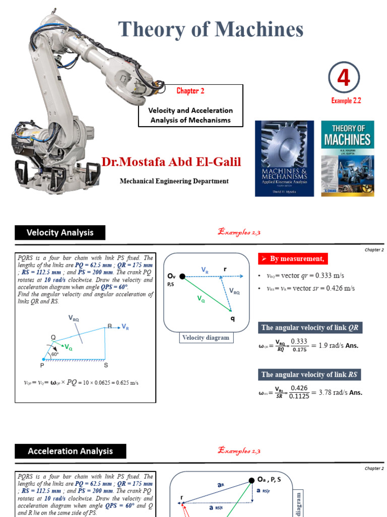 Ch2 Velocity and Acceleration of Mechanisms Lecture 8 With Solution | Download Free PDF ...