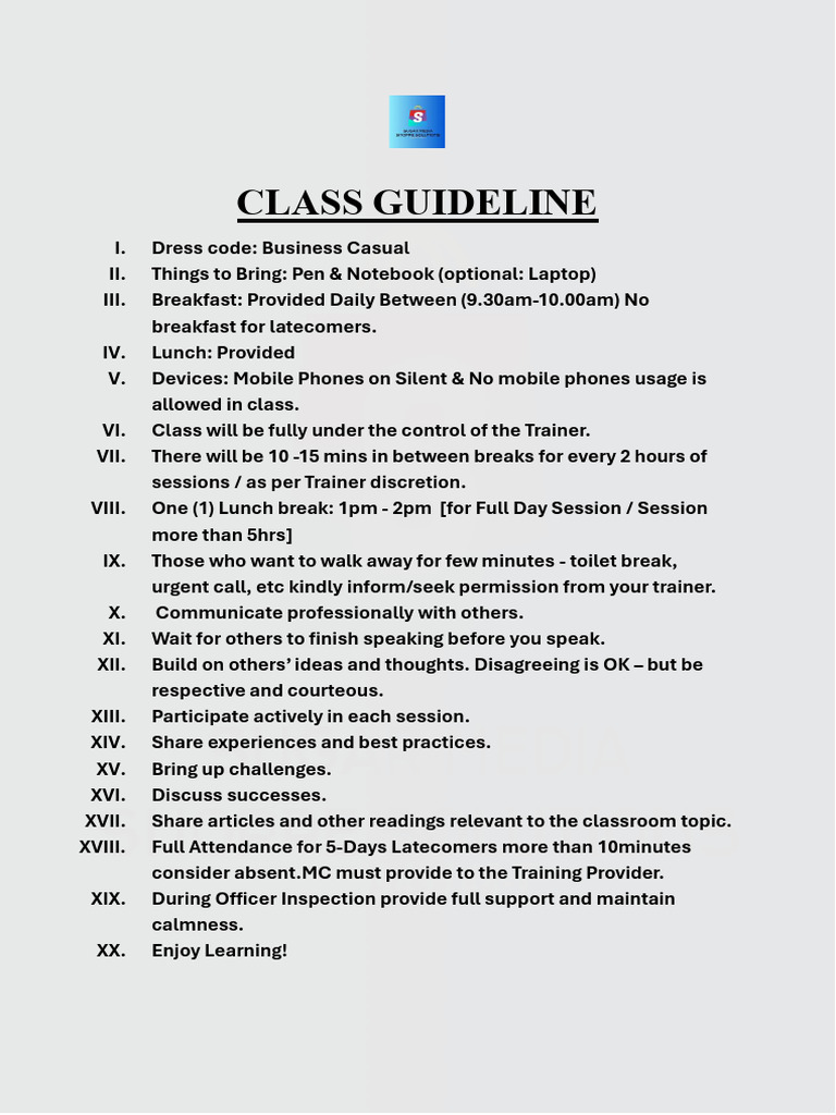 CLASS GUIDELINES | PDF