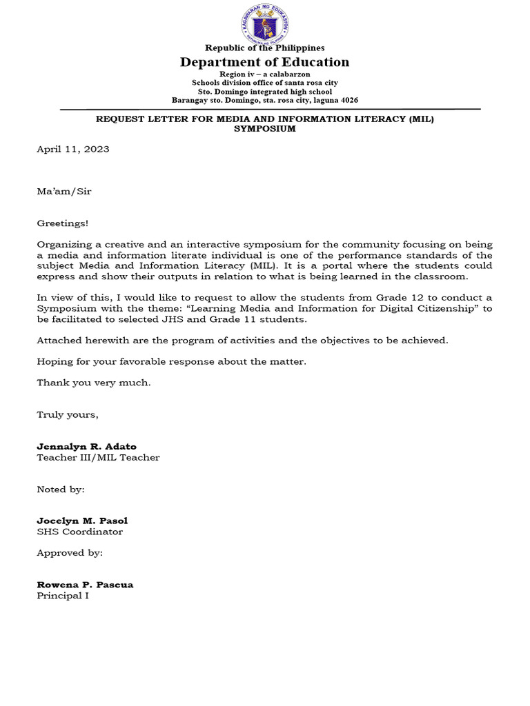 Request for Media Literacy Symposium | PDF | Information Literacy ...