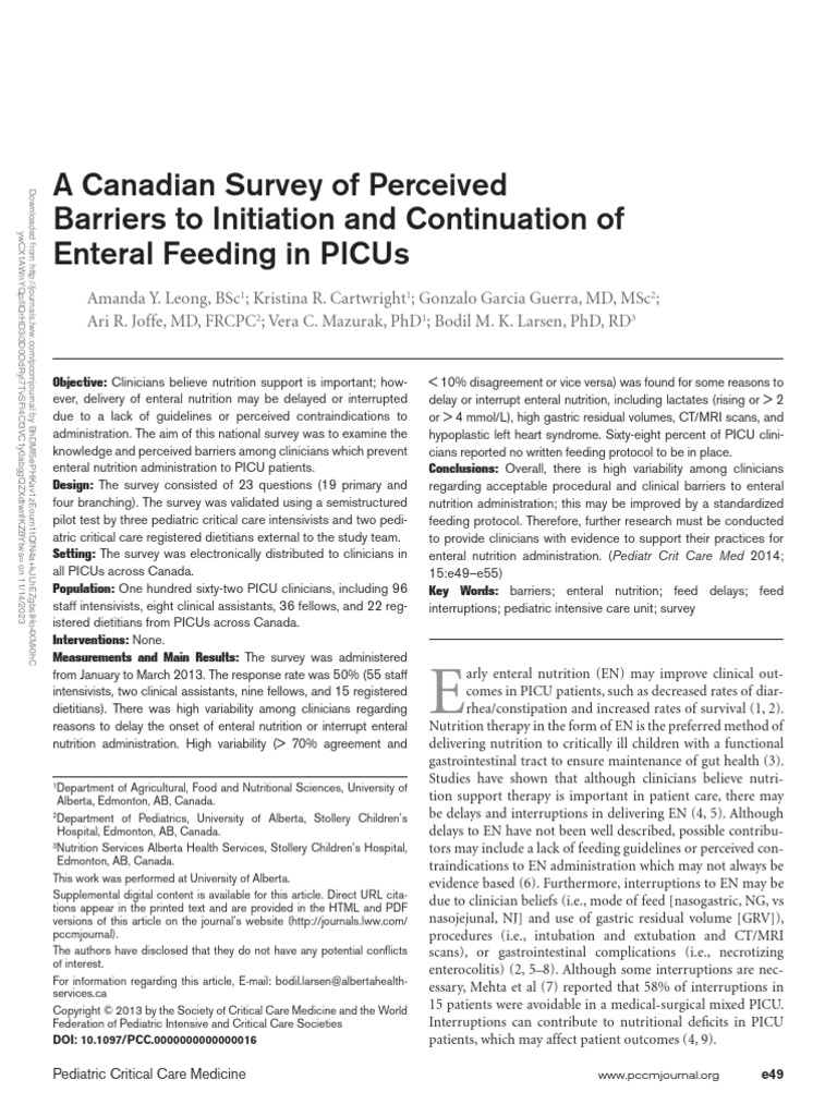 Barriers to Enteral Nutrition in PICUs | PDF | Intensive Care Medicine ...