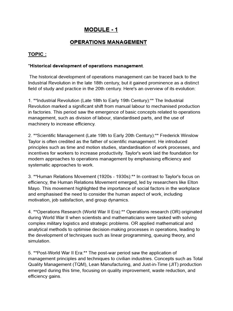 Operations Management Module - 1 Topic. | PDF | Operations Management ...