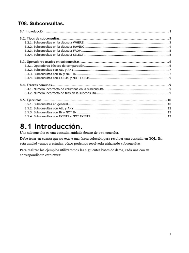 T08 0 Subconsultas | PDF | SQL | Informática