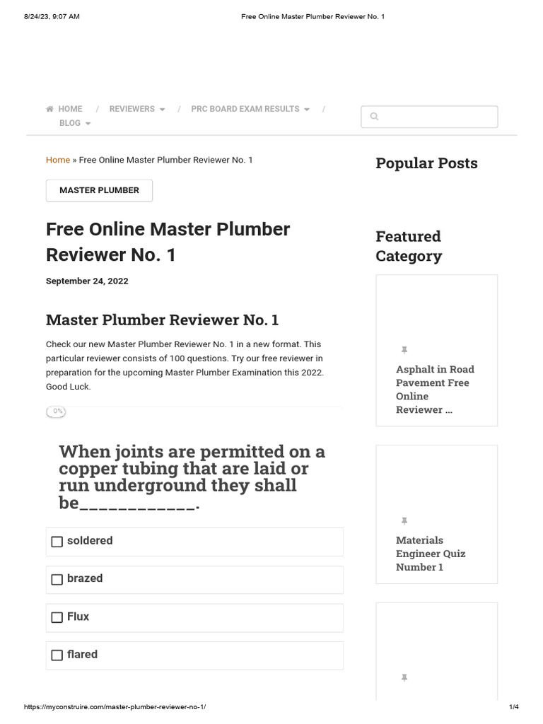 Free Online Master Plumber Reviewer No. 1 | PDF | Plumbing | Engineer