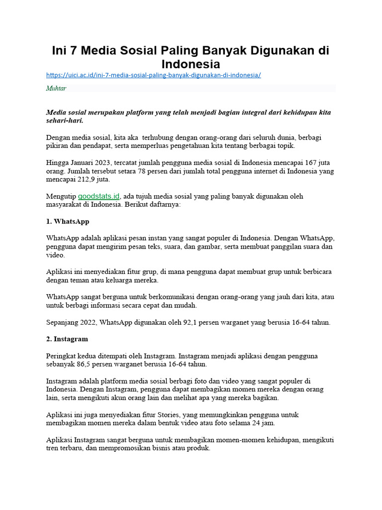 Ini 7 Media Sosial Paling Banyak Digunakan Di Indonesia | PDF Ini 7 Media Sosial Paling Banyak Digunakan Di Indonesia | PDF