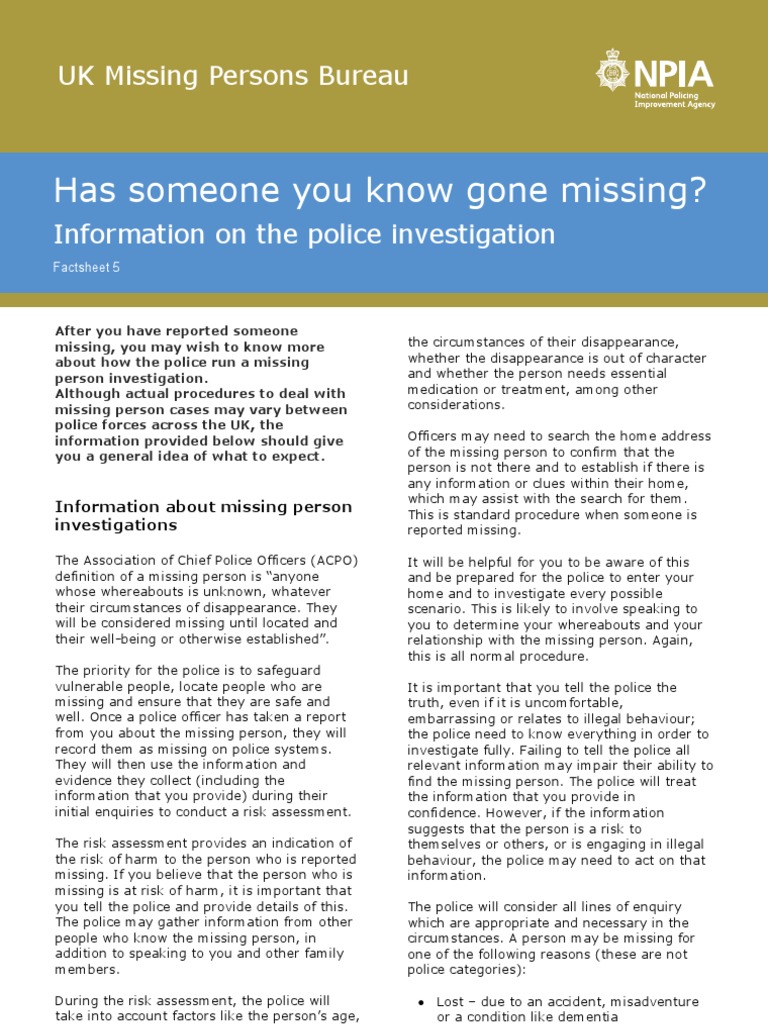Factsheet 5 - Information On Police Investigation | PDF | Forensic ...