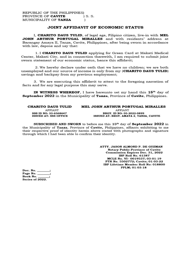 Affidavit of Economic Status | PDF