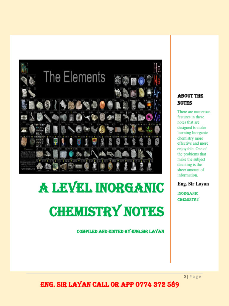 Inorganic Chemistry Note Book | PDF | Chemical Bond | Ionic Bonding