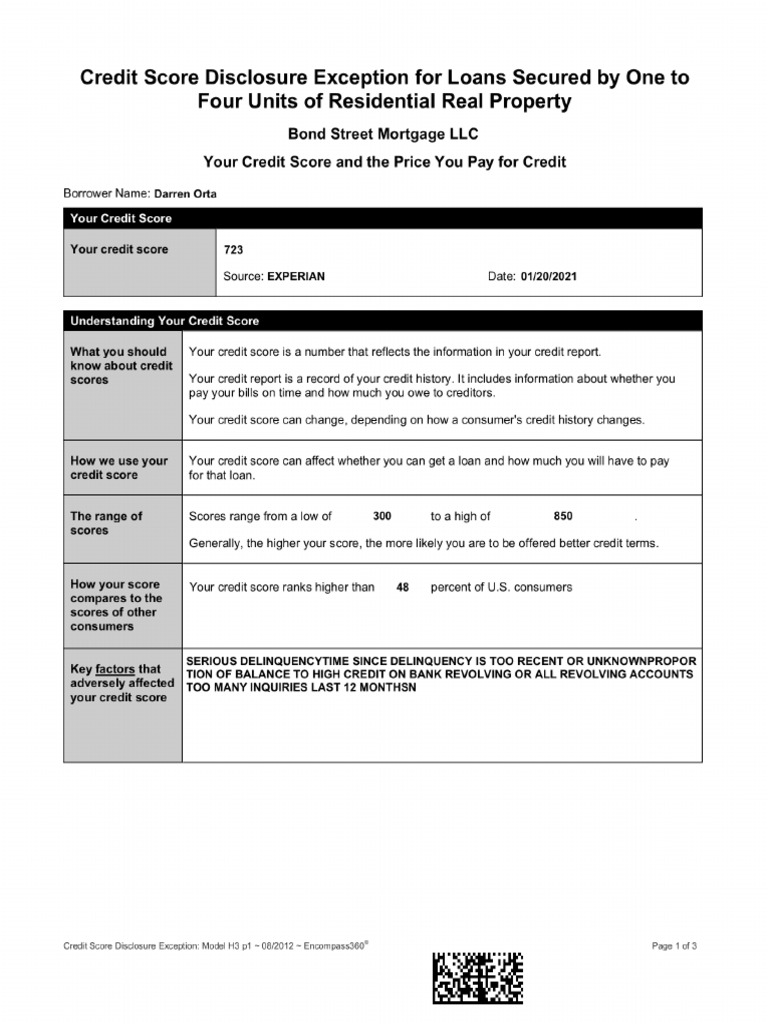 Credit - Credit Score Disclosure Exception Model H3 | PDF