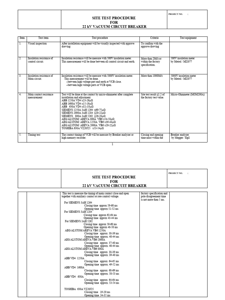11 - Test Procedure For 22kV VCB | PDF | Insulator (Electricity ...