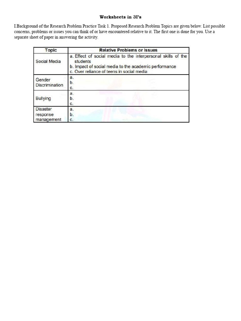 Worksheets in 3Is | PDF