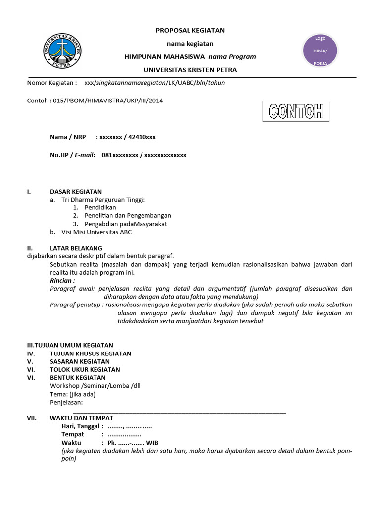 Template PROPOSAL KEGIATAN (Dibagi DLM Bentuk Softcopy) | PDF