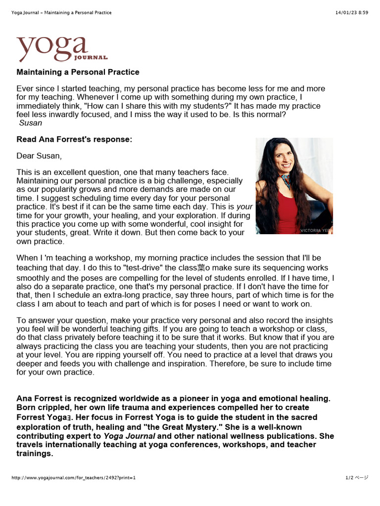Maintaining a Personal Practice as Yoga Teacher | PDF