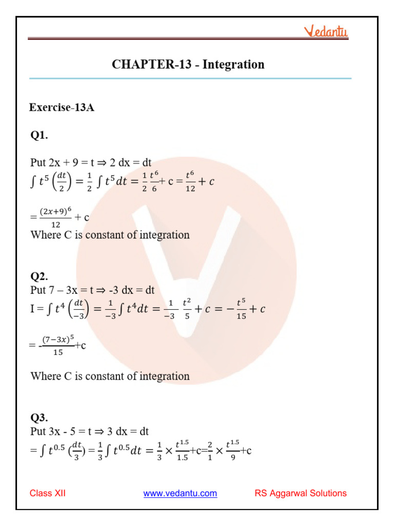 RS Agg213123arwal Class 12 Solutions Chapter-13 Method of Integration ...